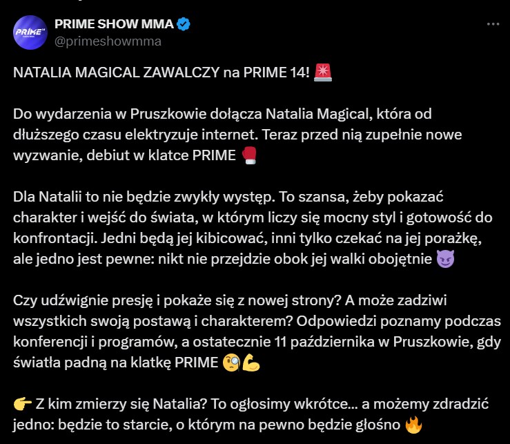 Natalia Magical oficjalnie w Prime MMA. Z kim walczy? - BOOP.PL